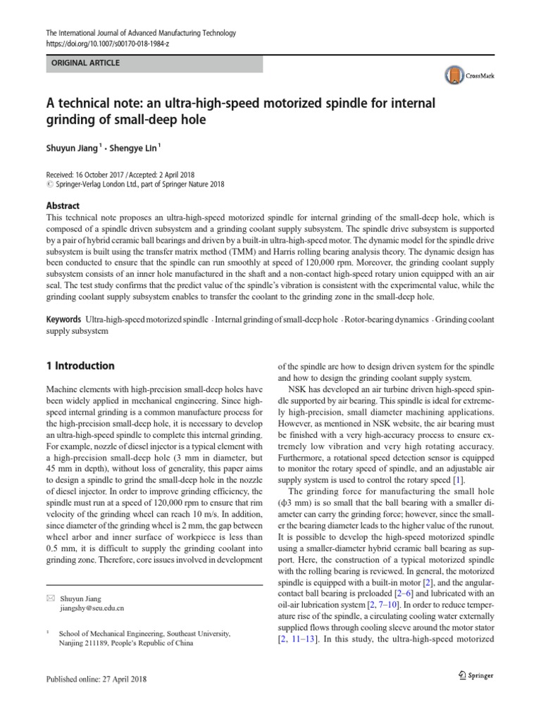 An Ultra-High-Speed Motorized Spindle For Internal | PDF | Bearing ...