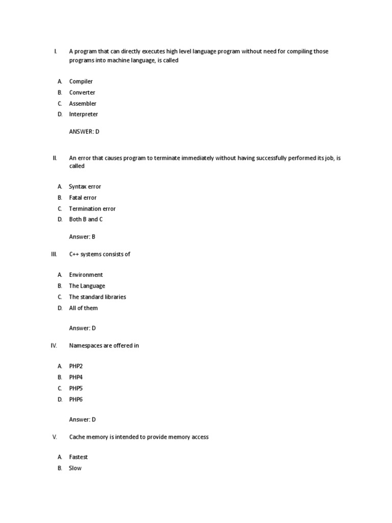 MCQs PDF C Programming Language Programming Language