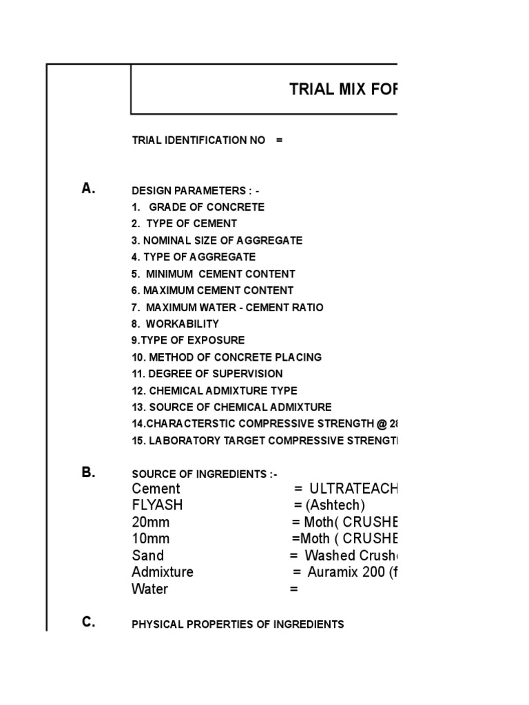 Mix Design Format | PDF | Fly Ash | Concrete