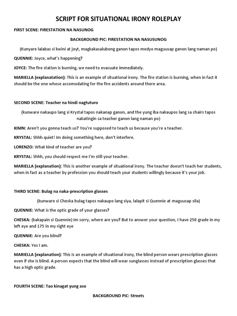 Examples of Situational Irony: A Script for Roleplaying Common Ironic ...