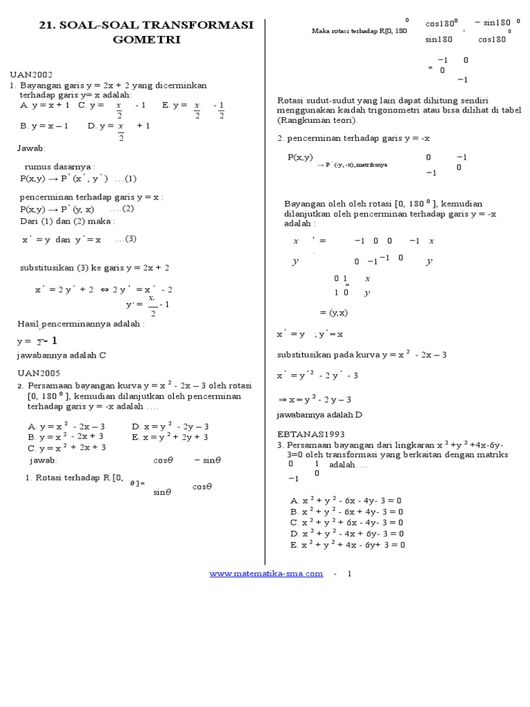 Soal Soal Transformasi Geometri Matematika - 59ef5c981723dd0deb4c503c | PDF