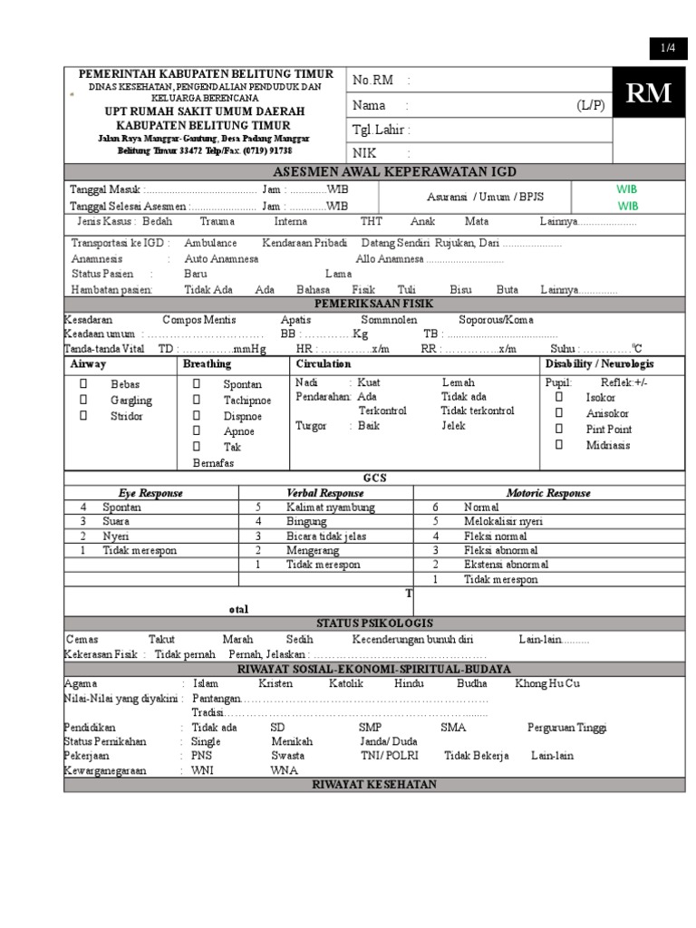 Form. Asesmen Keperawatan Igd | PDF