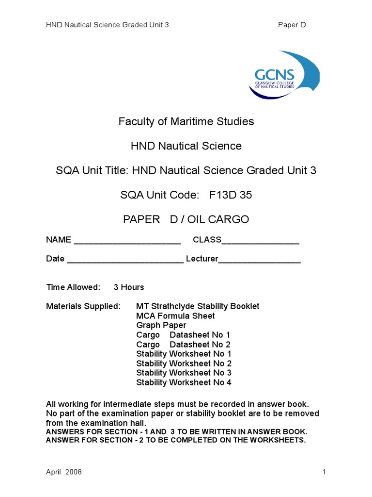 HND Nautical Science Graded Unit 3 Oil Cargo Paper | PDF | Oil Tanker ...