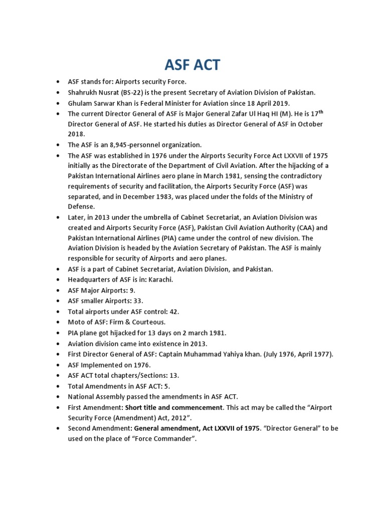 Asf Act | PDF | Politics Of Pakistan | Aviation