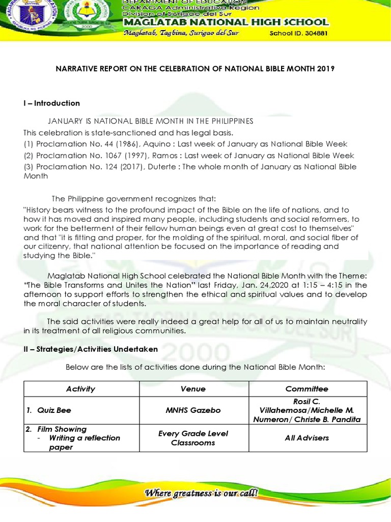 Narrative Report Bible Month | PDF | Foreign Language Studies