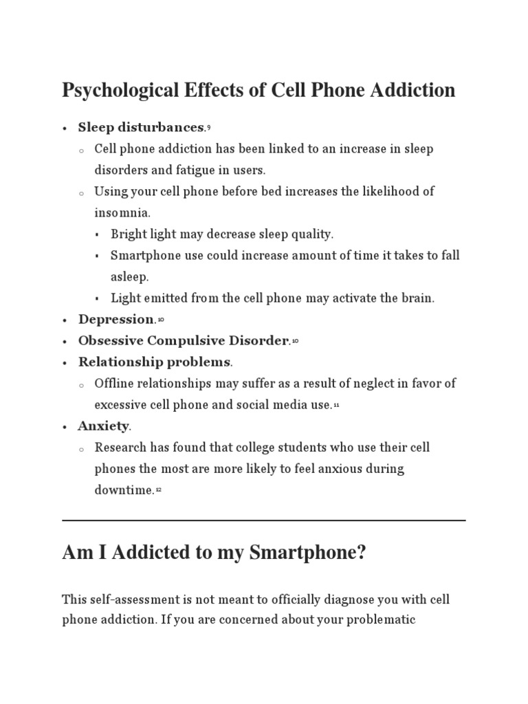 Psychological Effects of Cell Phone Addiction | PDF | Sleep | Mental ...