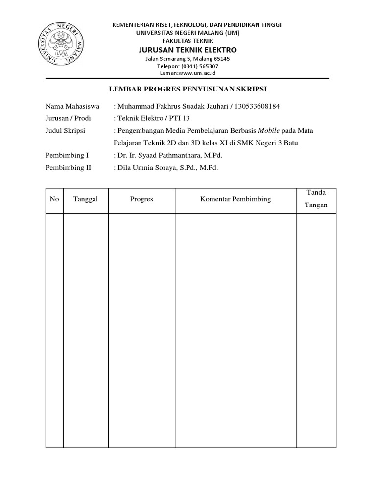 Kartu Progres Skripsi | PDF