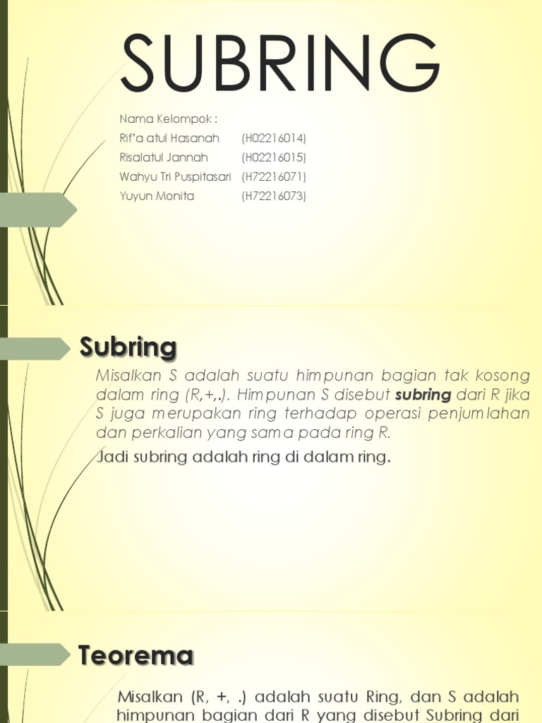 Syarat dan Contoh Subring dalam Ring | PDF