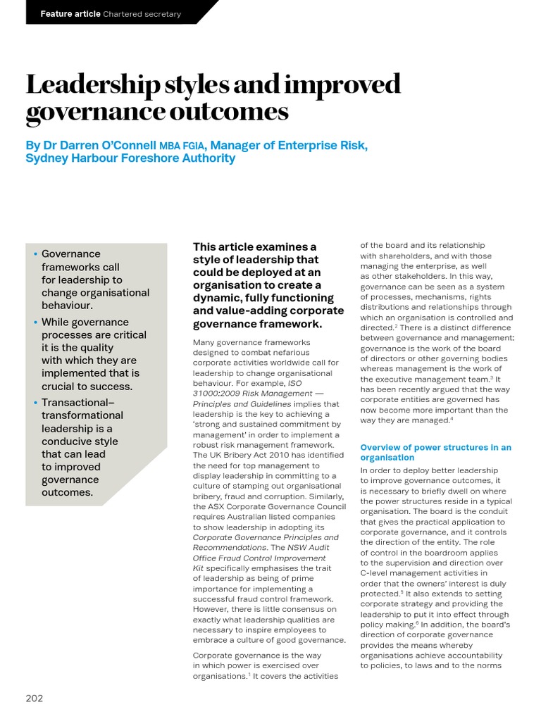 Leadership Styles Governance Improved Outcomes May 2016 PDF | PDF ...