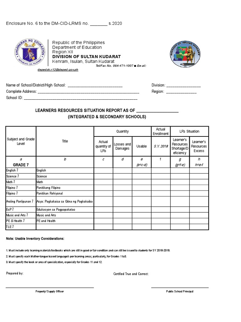 LRMS Reports Enclosure Nos. 6 7 8 LR Situation Report Template 2020 ...