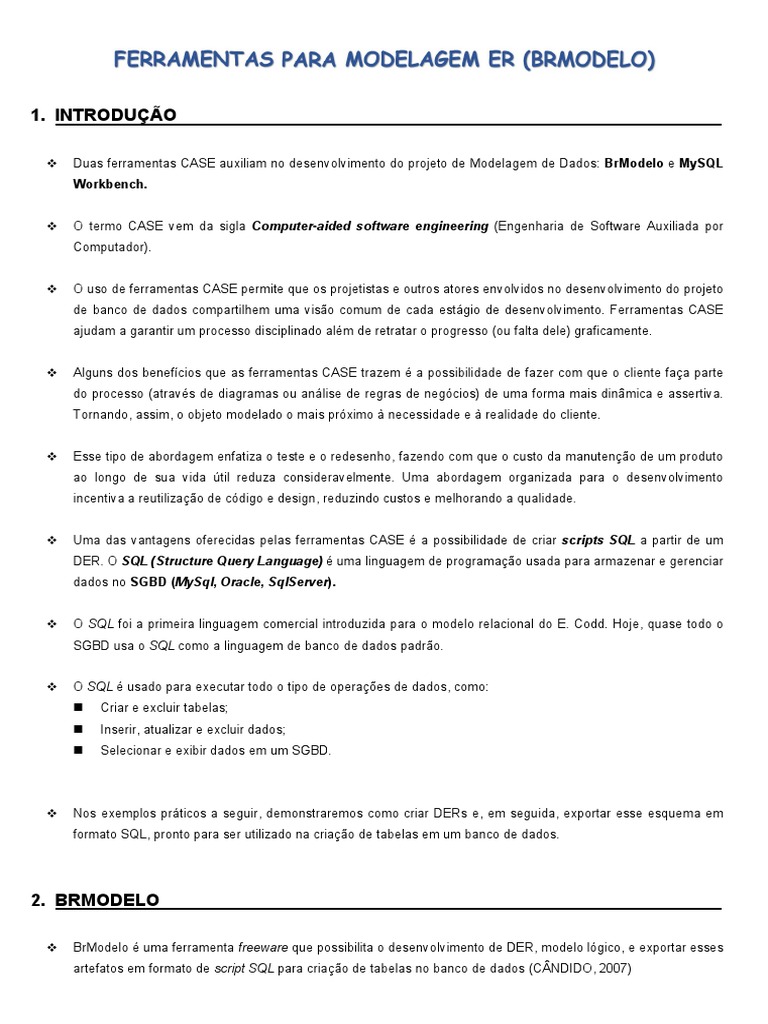 Ferramentas para Modelagem ER (BrModelo) | PDF | SQL | Bancos de dados