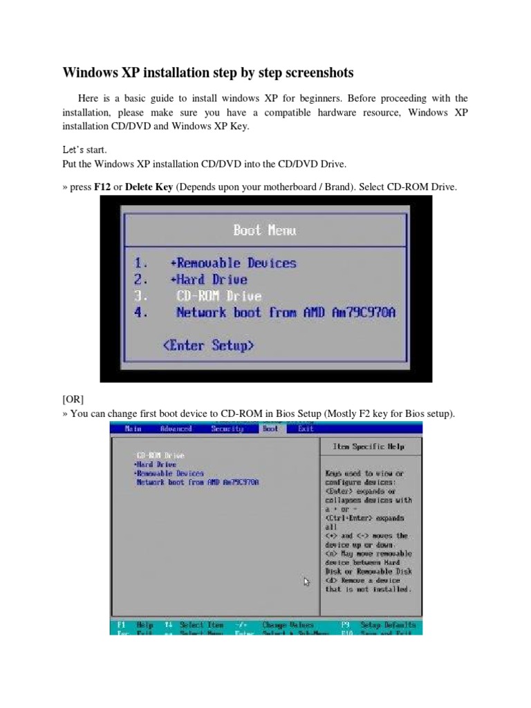 Windows XP Installation Guide with Screenshots | PDF | Operating System ...