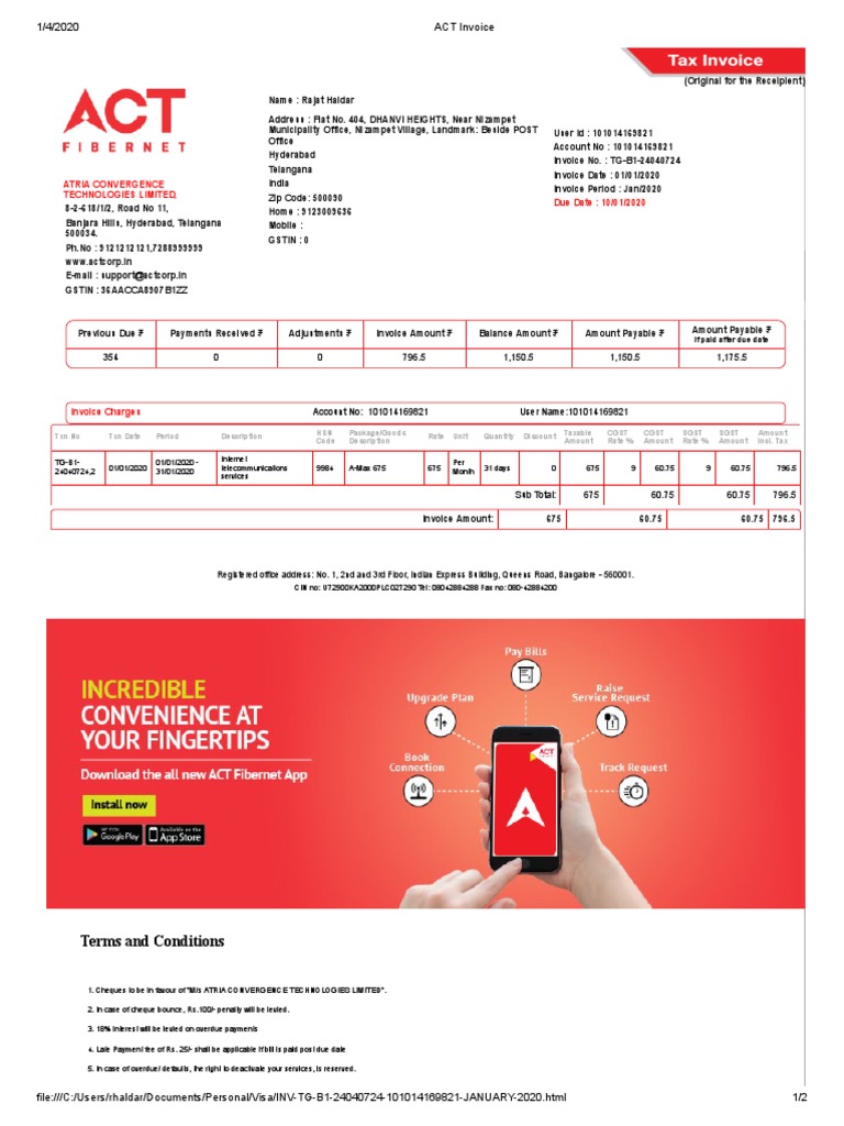 ACT Invoice | PDF | Invoice | Cheque