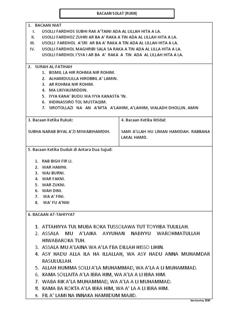Panduan Bacaan Solat Rumi | PDF
