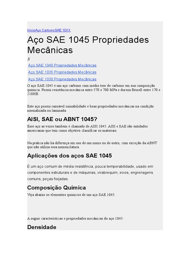 Propriedades mecânicas e aplicações do aço carbono SAE 1045 | PDF ...