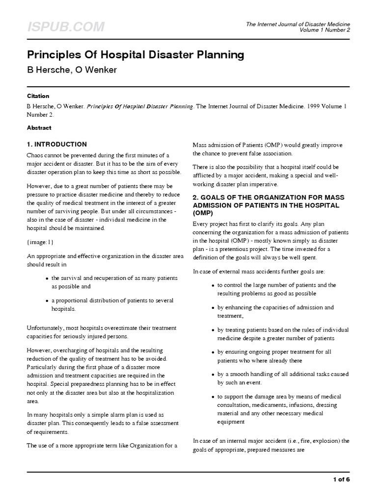 Hospital Disaster Planning Principles | PDF | Emergency Department ...