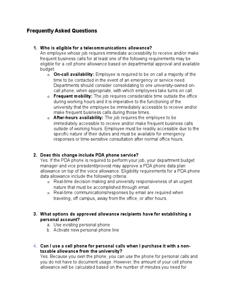 Cell Phone Allowance Faq | PDF | Personal Digital Assistant | Blackberry