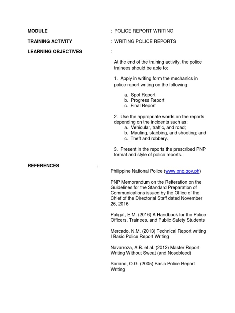 Police Report Writing Training Activity | PDF | Law Enforcement | Crime ...
