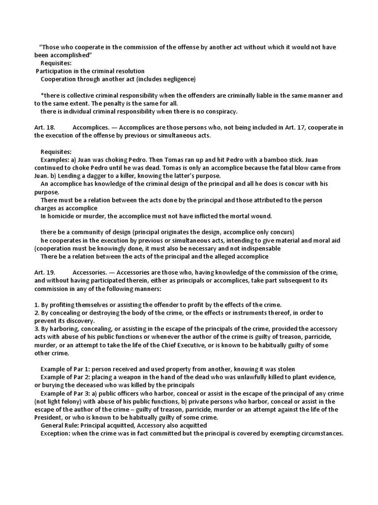 Accomplices and Accessories in Criminal Law | PDF | Accomplice | Crime ...