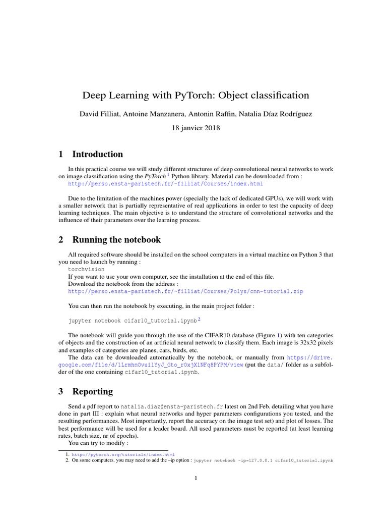 Deep Learning With PyTorch: Object Classification - Filliat Et Al | PDF ...