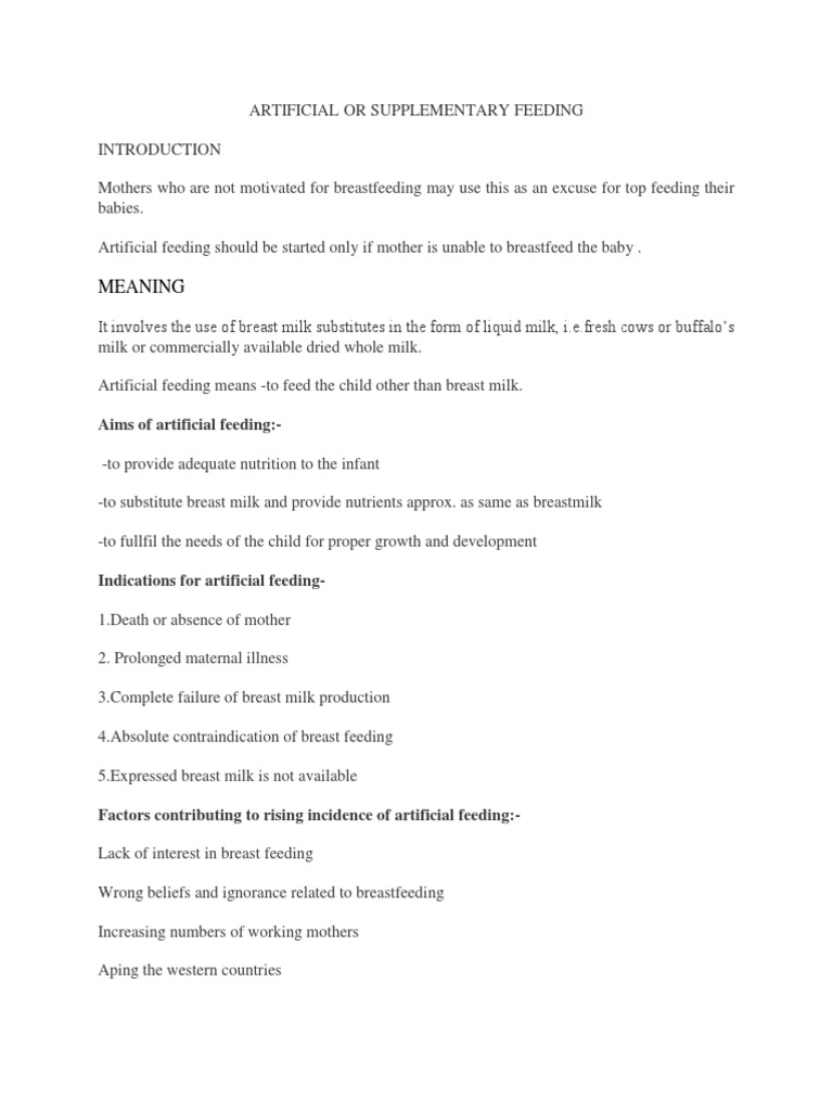 Artificial or Supplimentary Food | PDF | Breastfeeding | Breast Milk