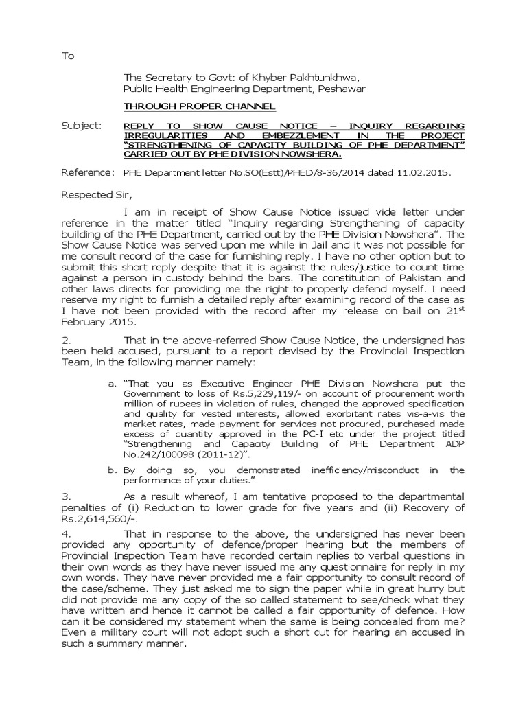 Subject REPLY TO SHOW CAUSE NOTICE INQUI | PDF | Public Sphere | Public Law