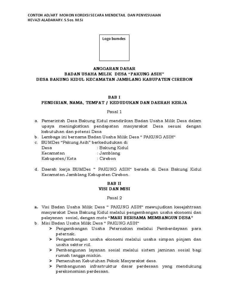 Contoh Ad Art Bumdes Pdf