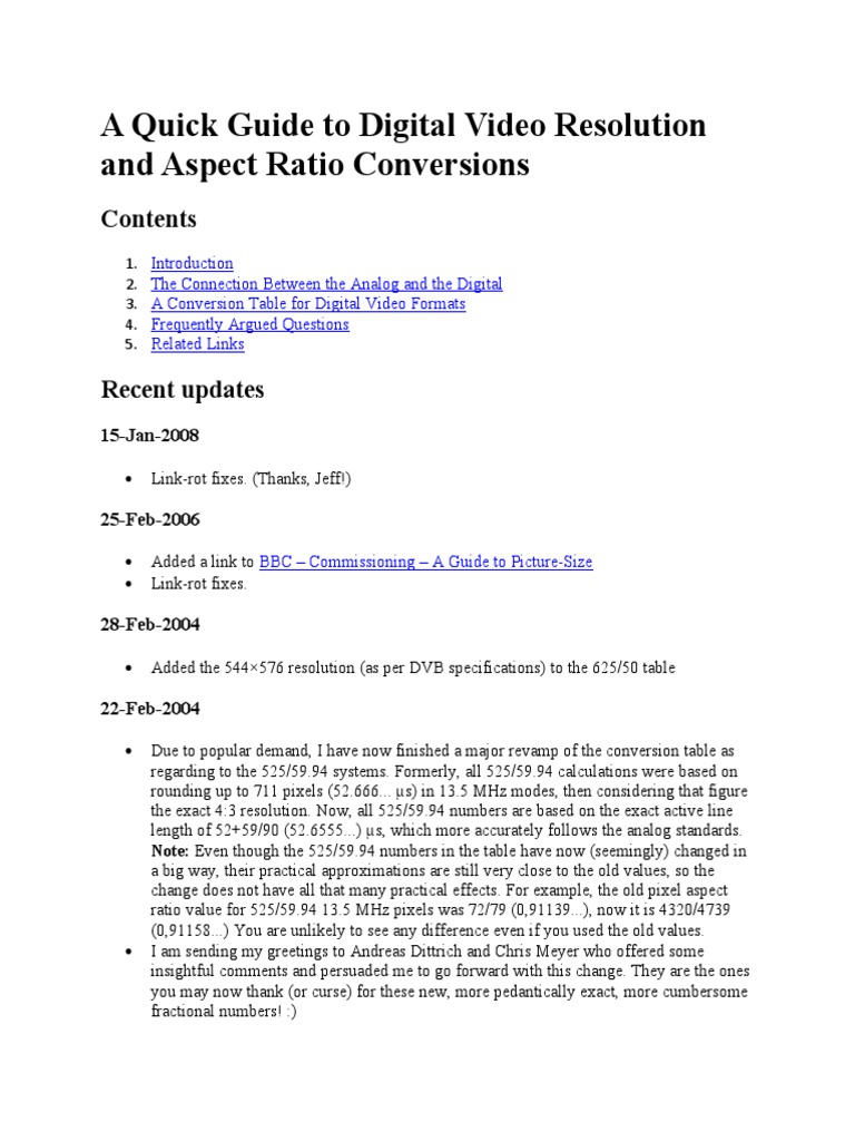 A Quick Guide To Digital Video Resolution and Aspect Ratio Conversions ...