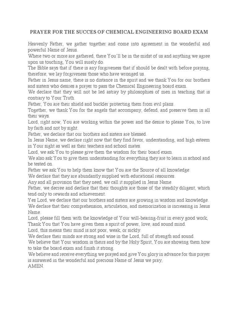 Prayer For The Succes of Chemical Engineering Board Exam | PDF | God ...