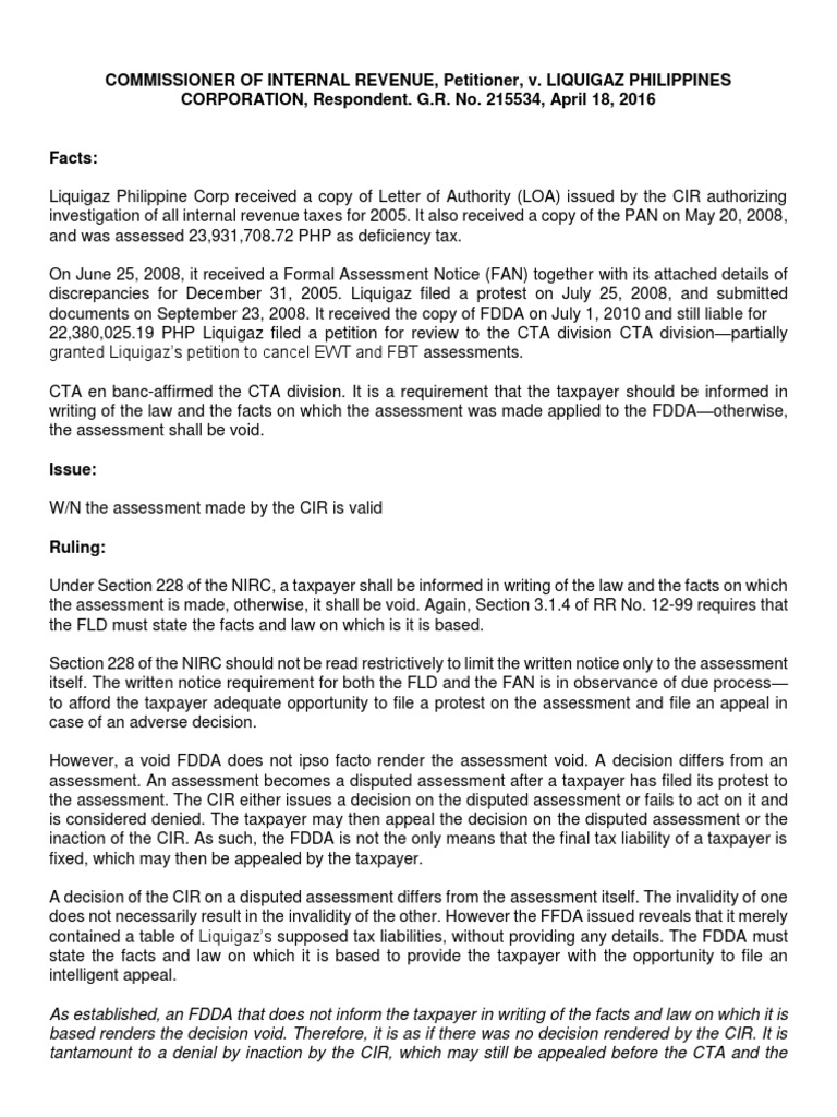 Part E-1 CIR vs. Liquigaz Philippines Corporation | PDF | Internal ...