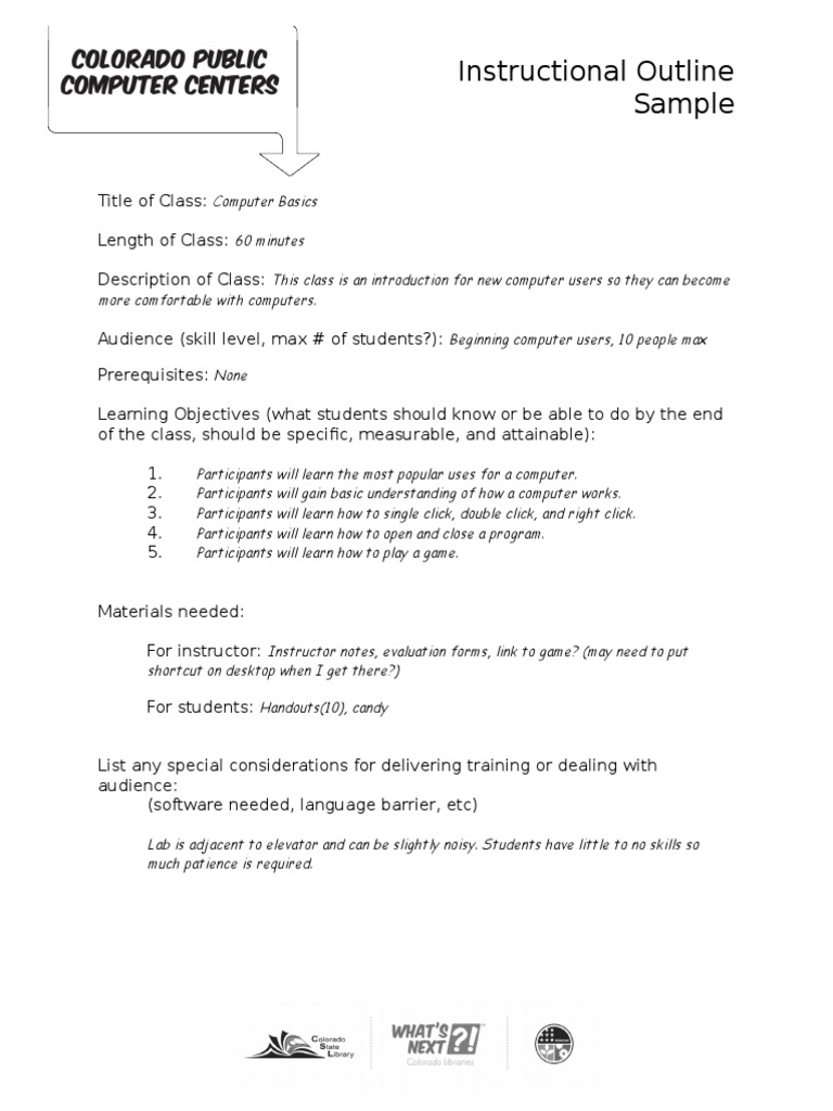 Computer Basics Class Outline | PDF | Learning | Computing