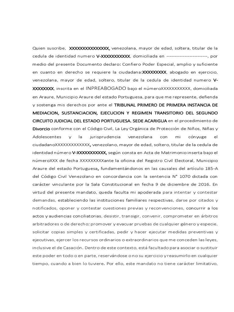 Poder Especial Divorcio | PDF | Divorcio | Caso de ley