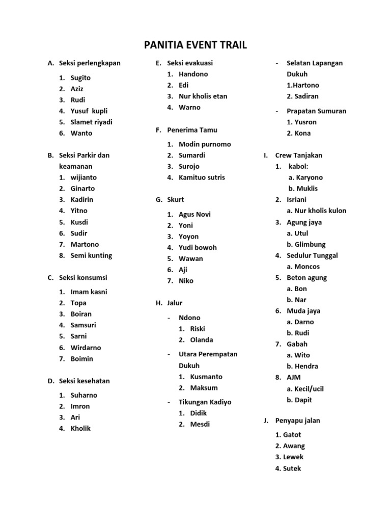 Panitia Event Trail | PDF | Sains & Matematika