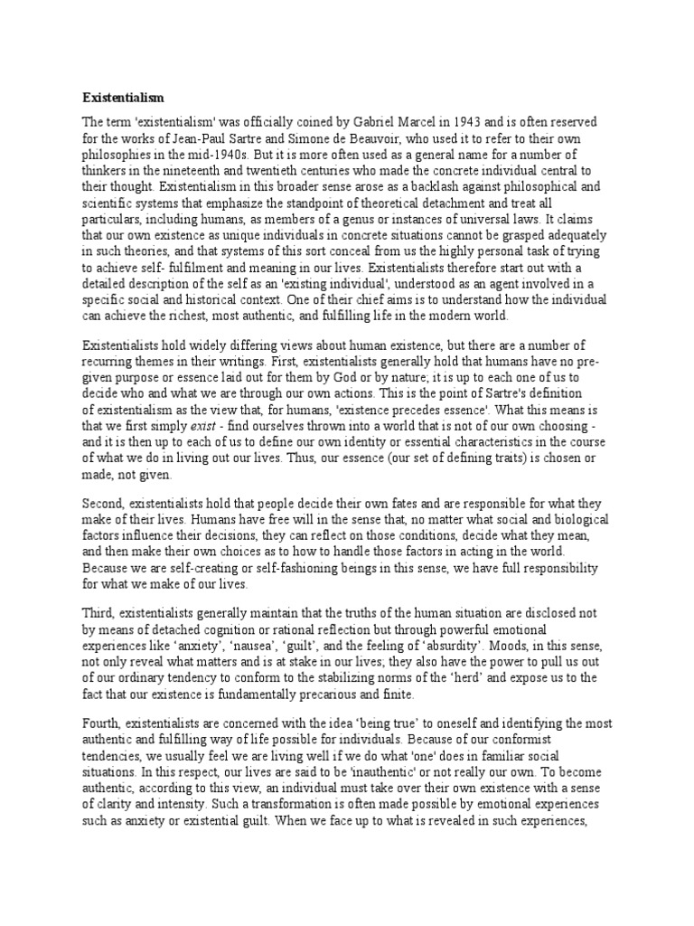 Understanding Existentialism Concepts | PDF | Authenticity (Philosophy ...