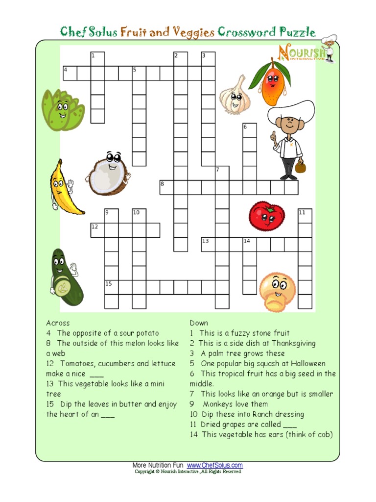 Crossword Puzzle Kids Healthy Words Fruits Veggies PDF | PDF | Cooking ...