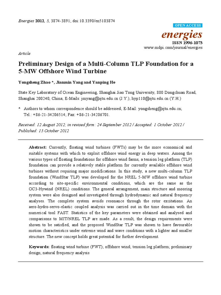 Preliminary Design of A Multi Column TLP Foundation For A 5 MW Offshore ...