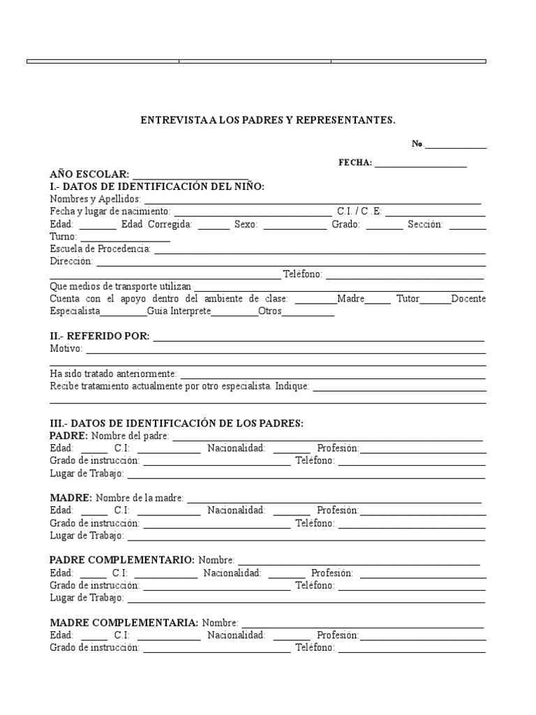 Modelo de Entrevista para Padres de Niños Con Discapacidad | PDF ...