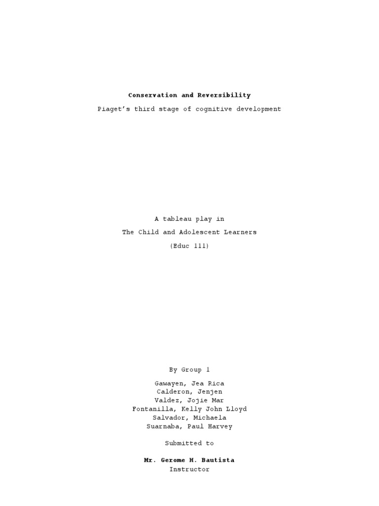 Piaget's Conservation and Reversibility | PDF | Cognitive Development ...