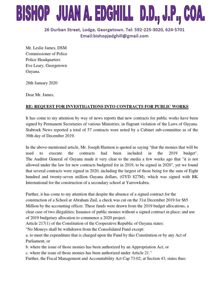 Letter To Police Commissioner Requesting Investigation Into Issuance of ...