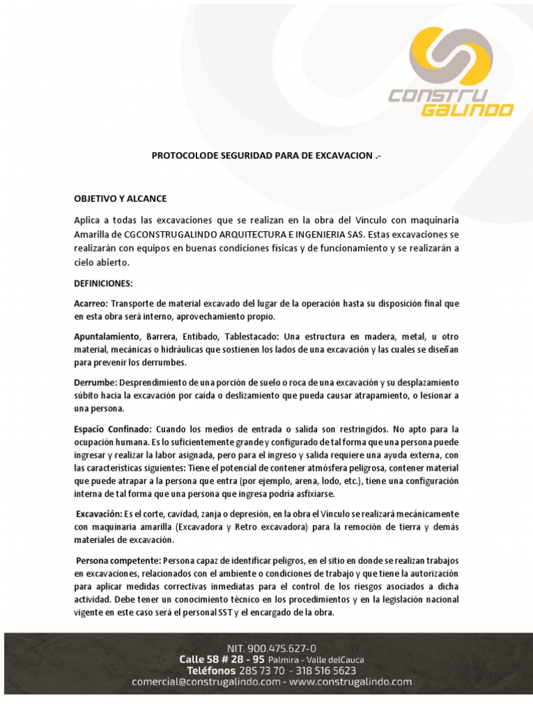 41 Protocolo de Excavacion Con Maquinaria Obra El Vinculo | Descargar gratis PDF | Excavación ...