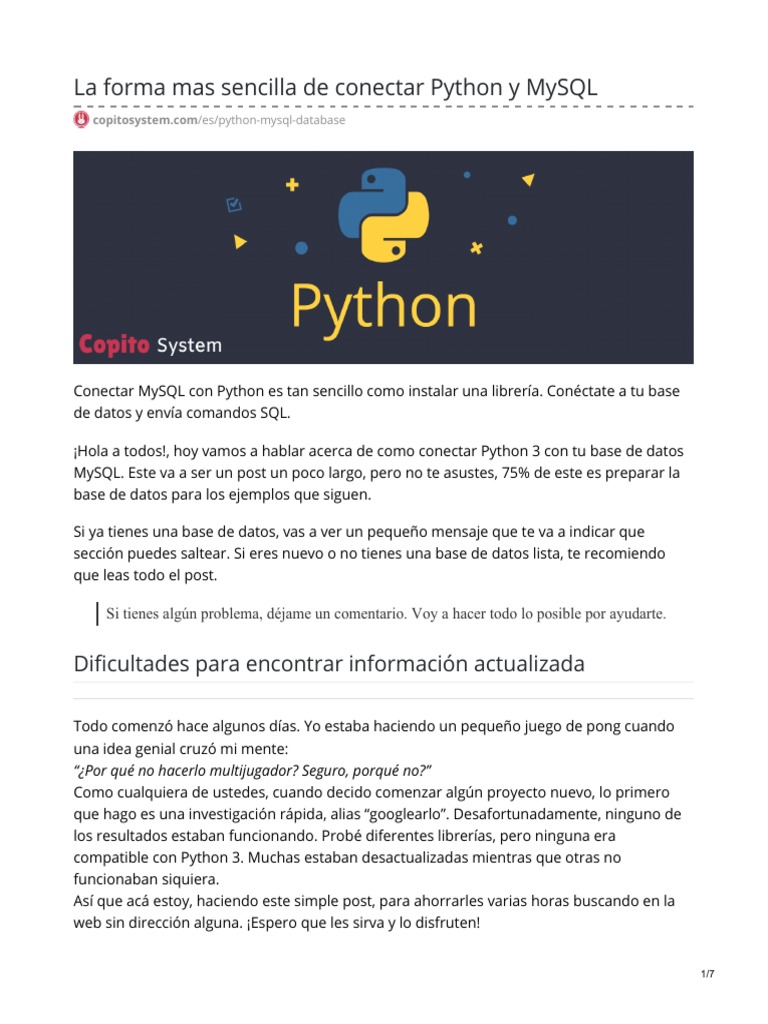 La Forma Mas Sencilla de Conectar Python y MySQL | Descargar gratis PDF | SQL | Mi sql