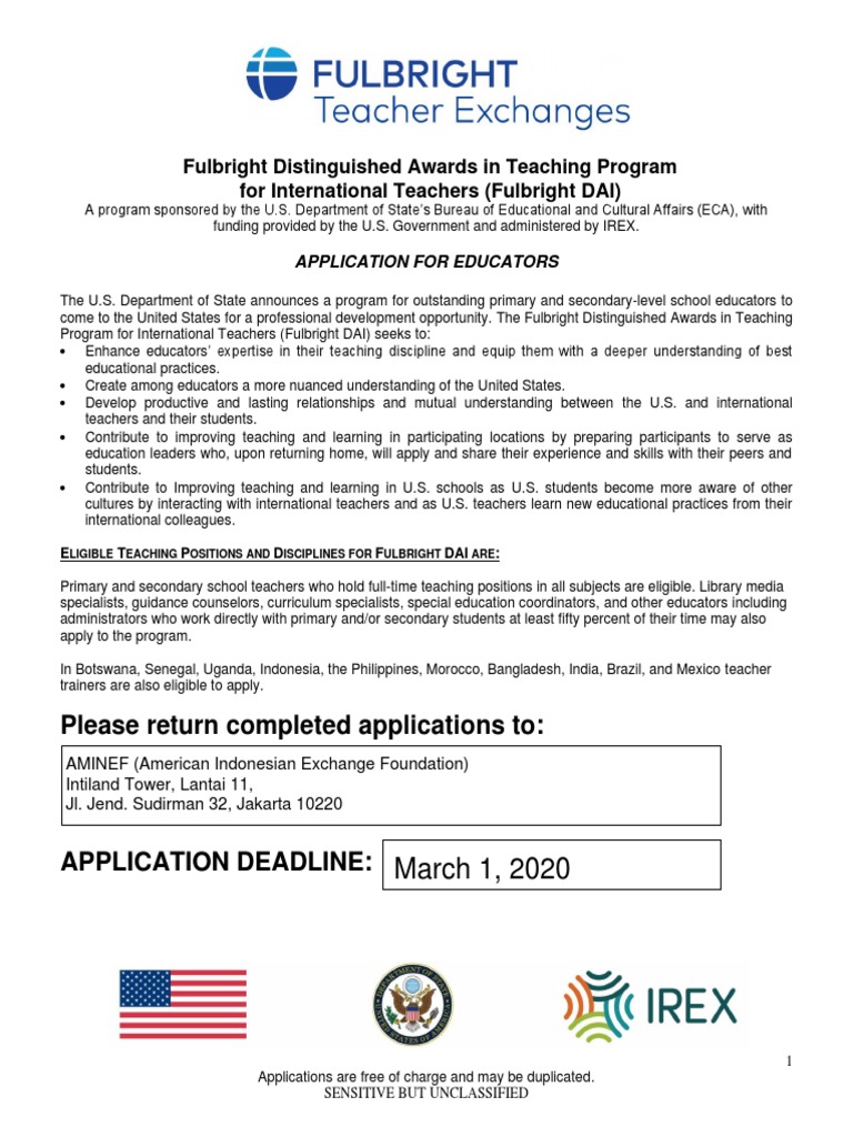 FY20 Fulbright DAI Application Writable - Final PDF | PDF | Teachers ...