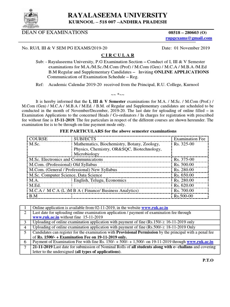 Exam Fee Circular I, III & V 2019-20 | PDF | Business