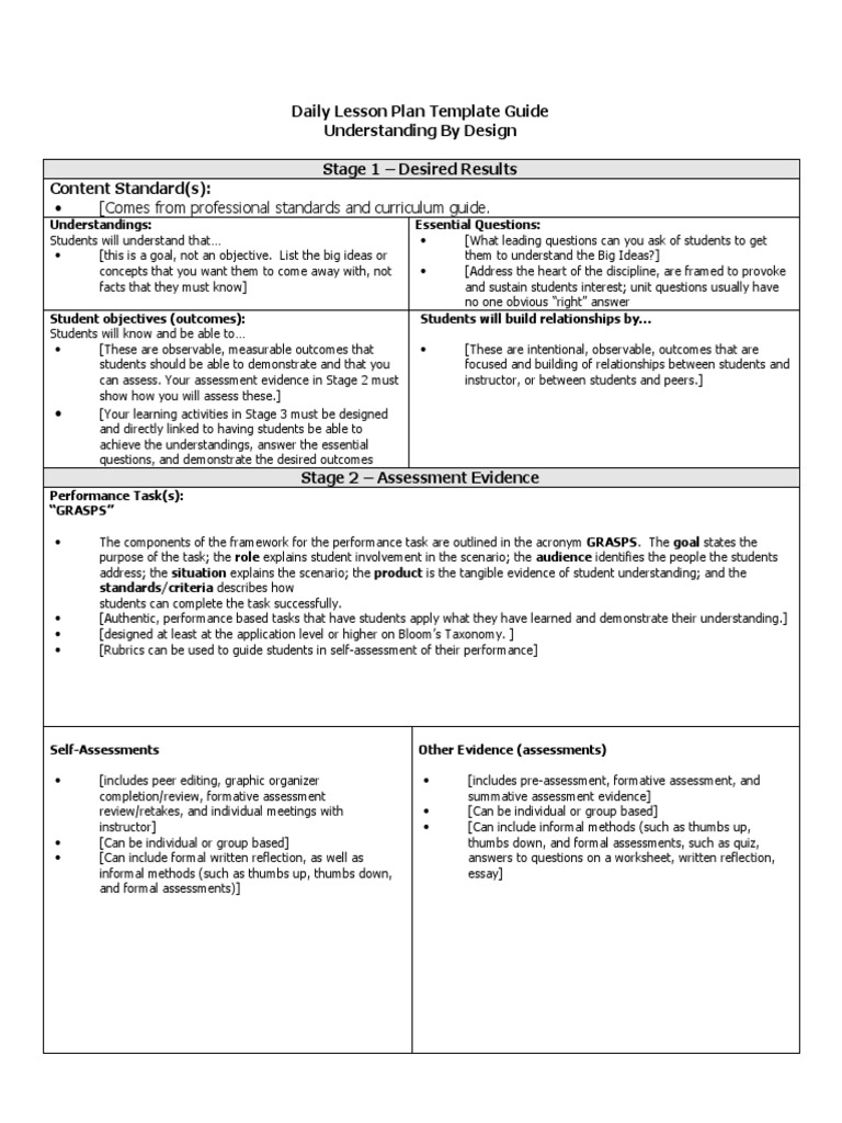 Daily Lesson Plan Template Guide | PDF | Educational Assessment ...