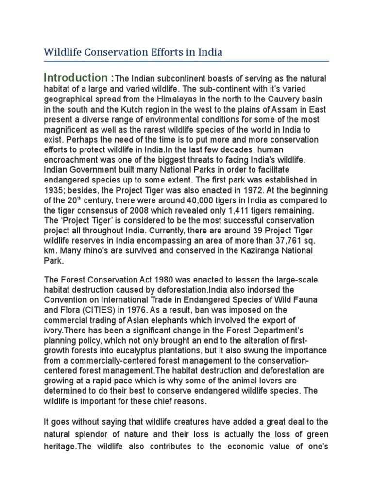 Wildlife Conservation Efforts in India | PDF | Wildlife | Tiger