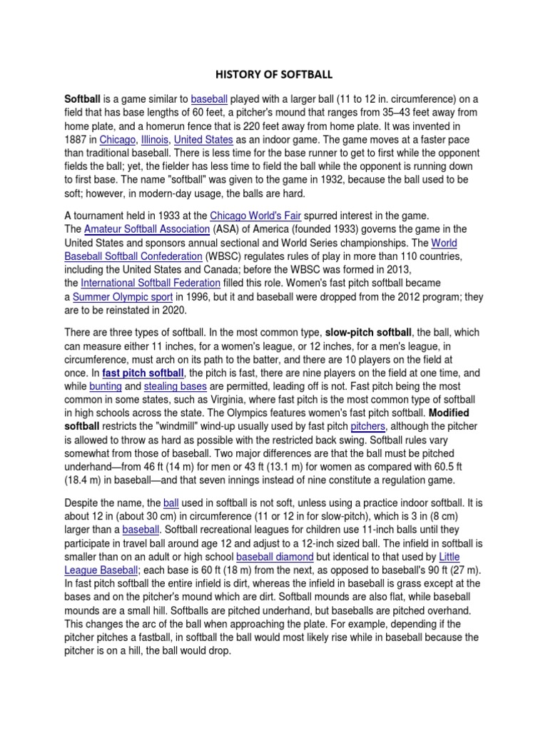 History of Softball | PDF | Softball | Baseball Field