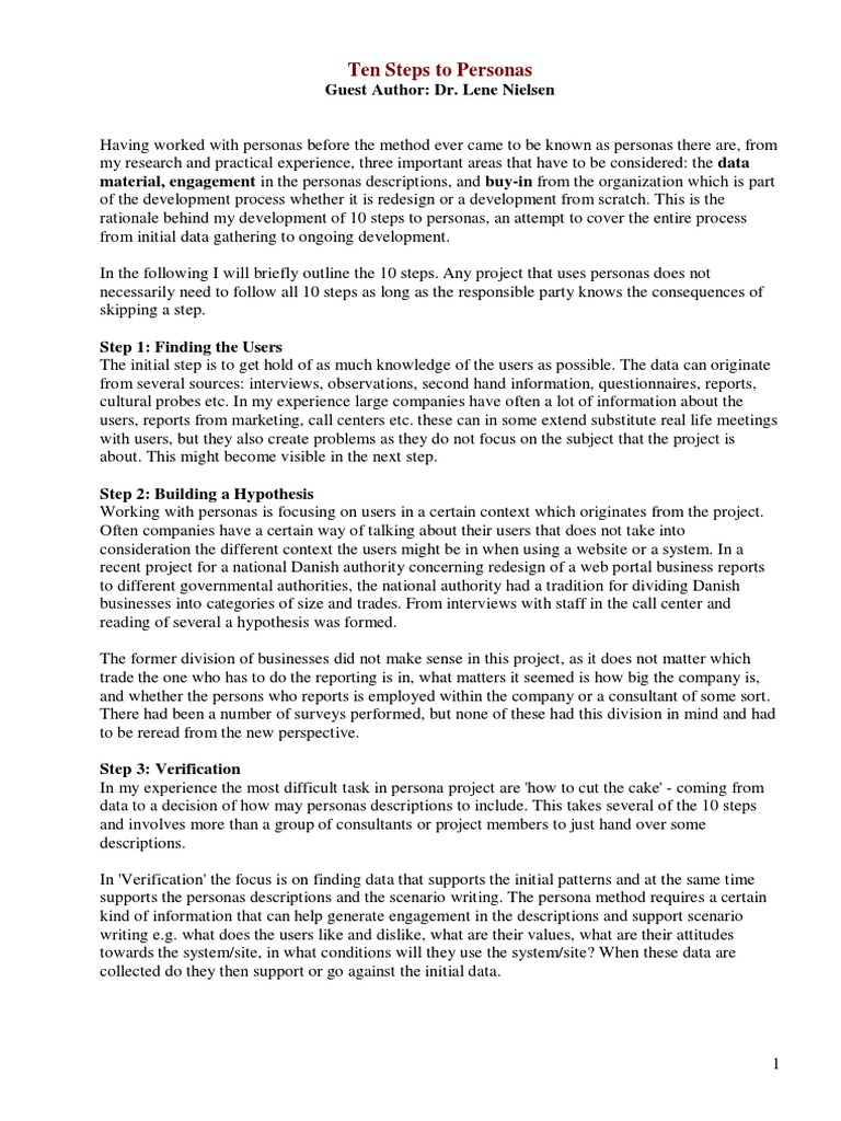 Ten Steps To Personas | PDF | Communication | Cognition