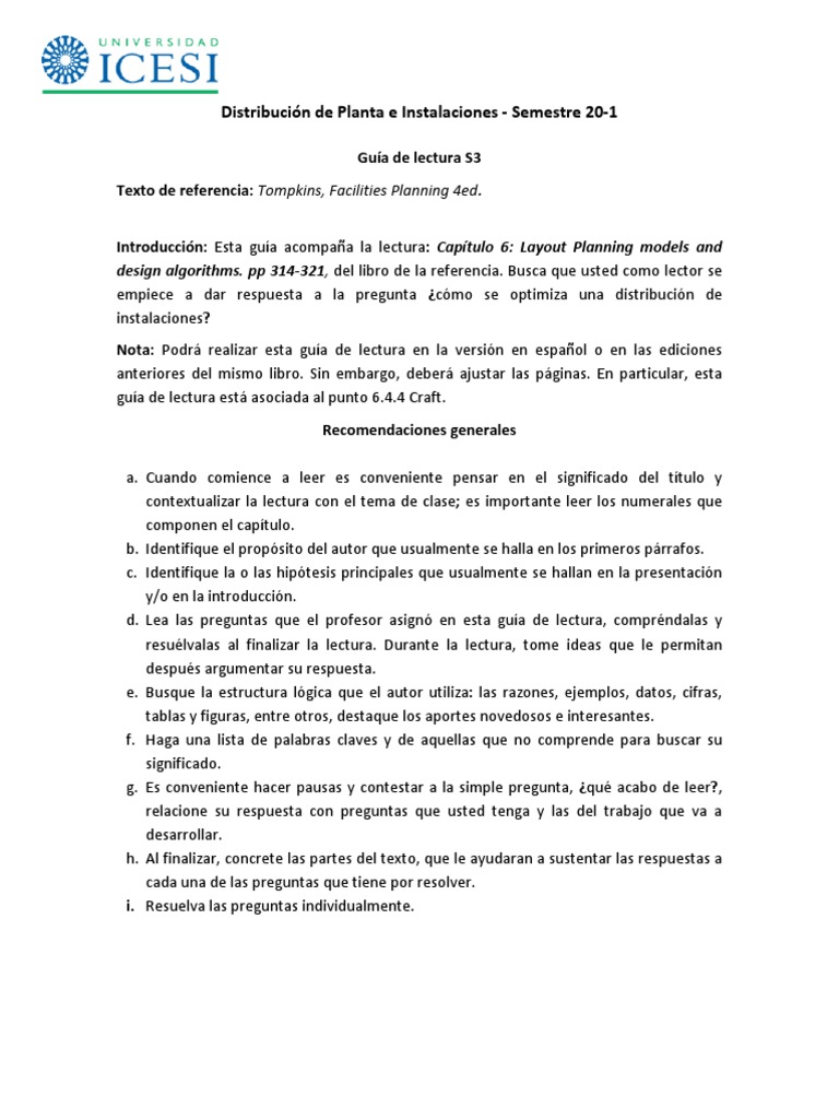 S3 Guía de Lectura - Cap 6. Tompkins PDF | PDF