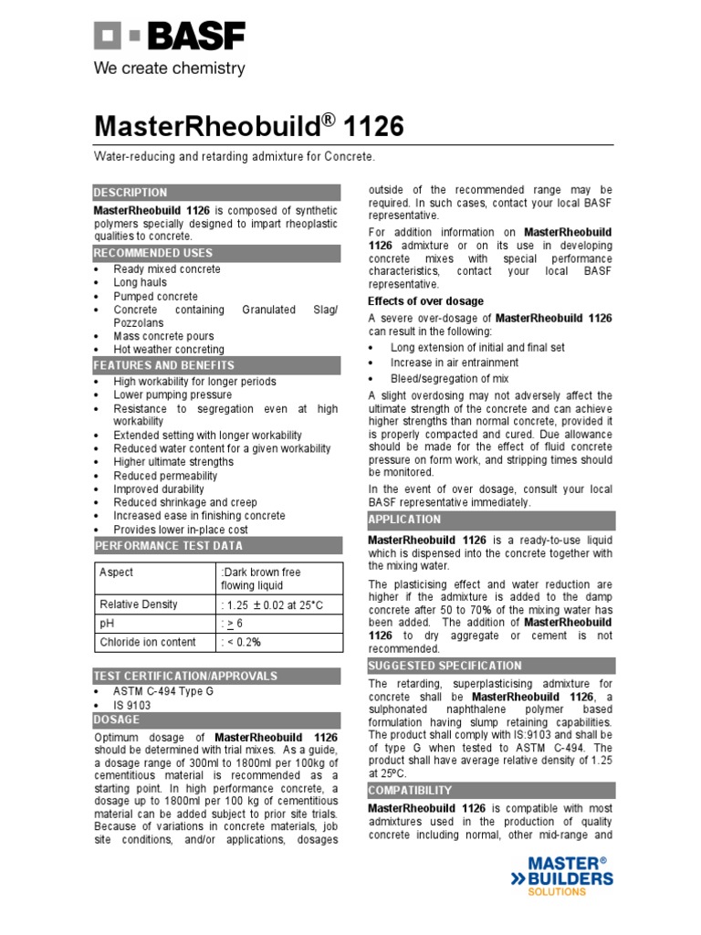 Masterrheobuild 1126 v2 | PDF | Concrete | Chemical Substances