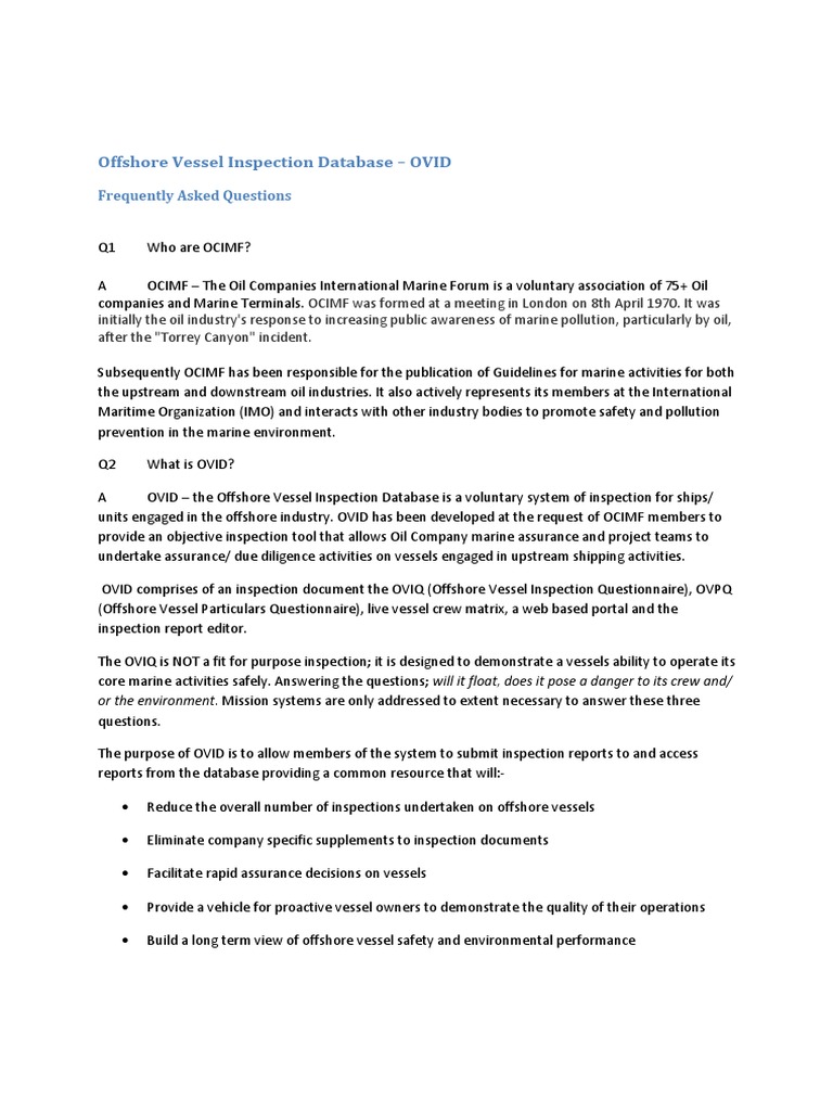 Offshore Vessel Inspection Database FAQs | PDF | Business